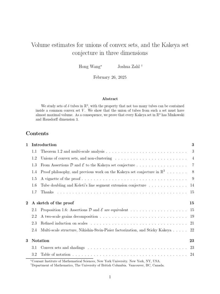Volume Estimates For Unions of Convex Sets, and The Kakeya Set ...