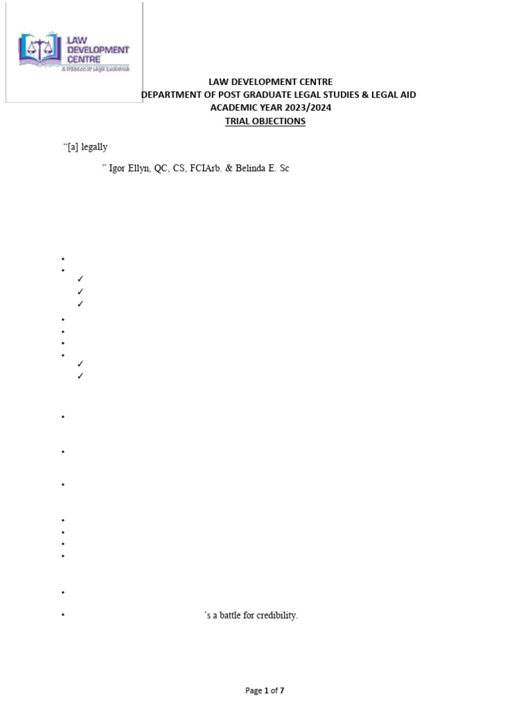 Essential Guide to Trial Objections | PDF | Burden Of Proof (Law ...