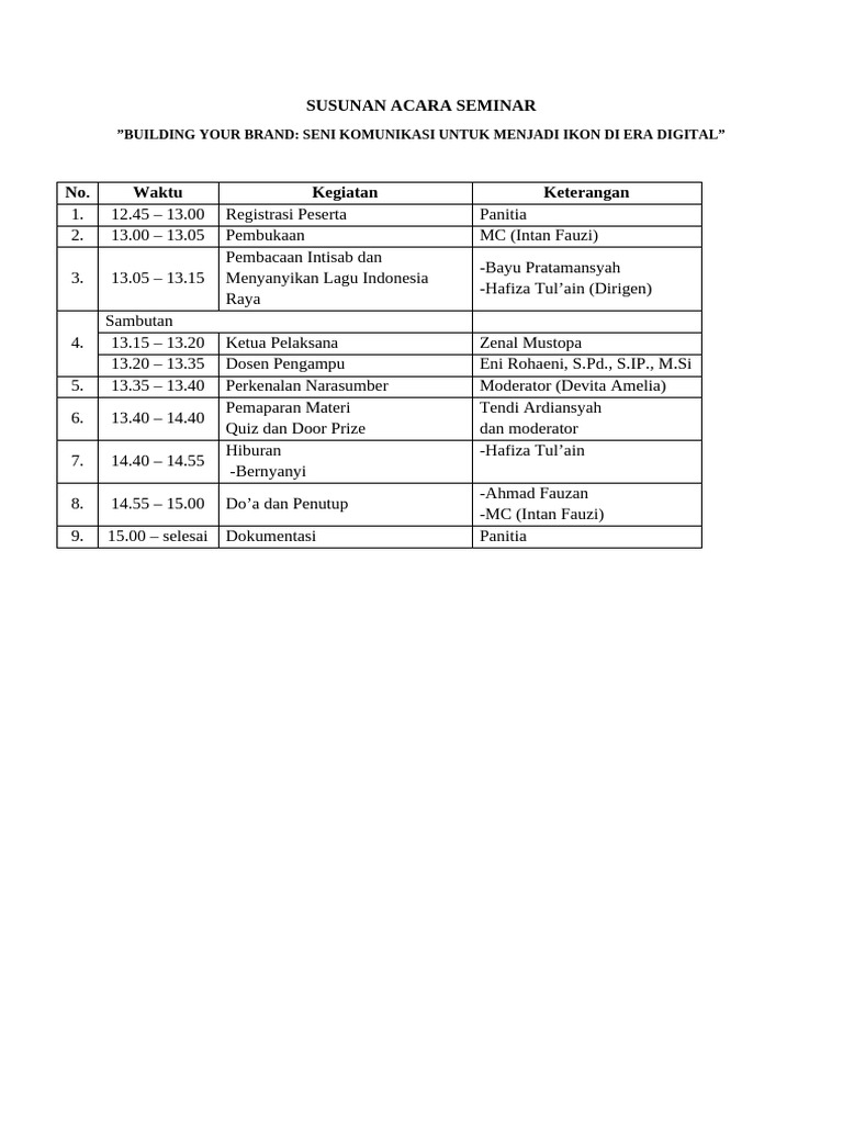 (Seminar) Rundown NEW | PDF