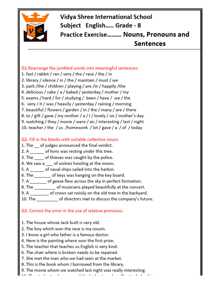 Worksheet 2 Grade 8 English | PDF
