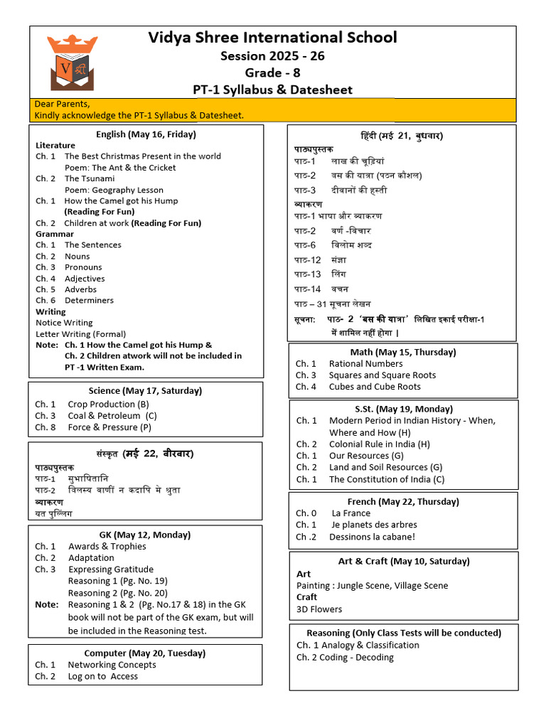 Grade 8 PT 1 Syllabus Date Sheet 2 | PDF | Grammar | Linguistic Typology