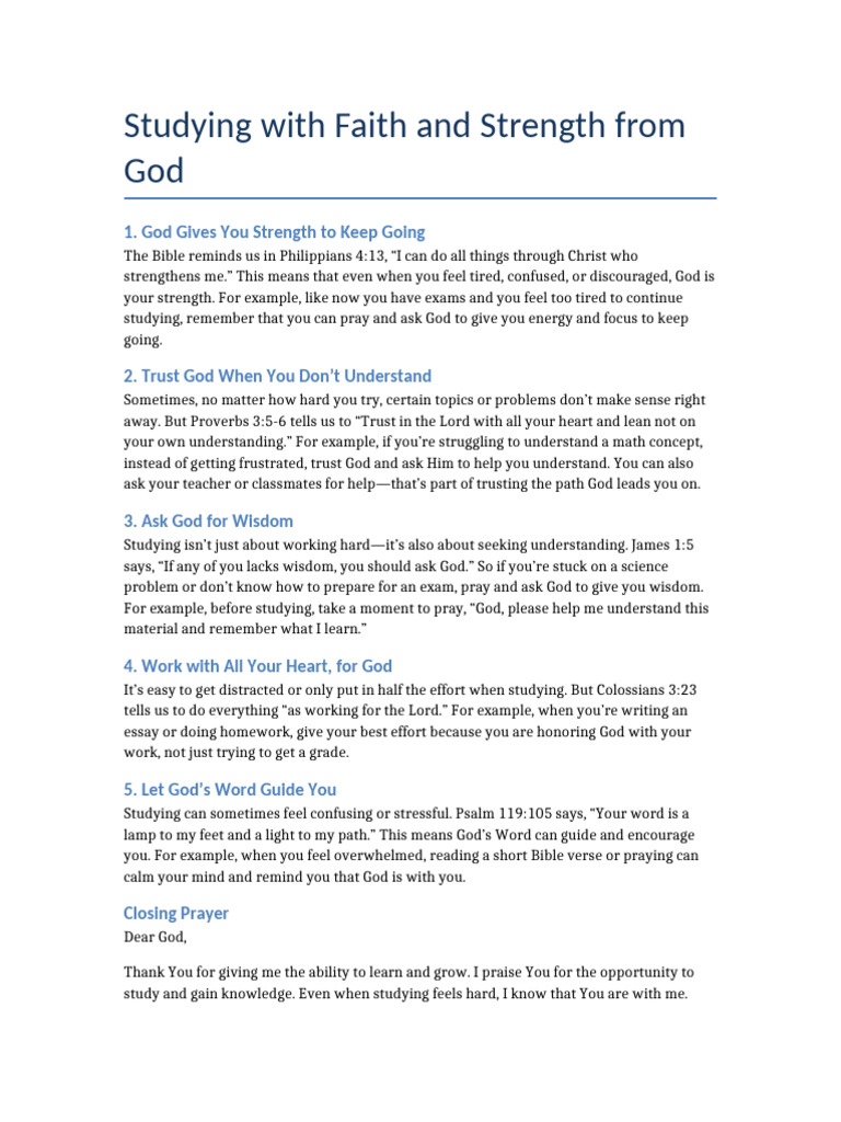 Studying With Faith and Strength | PDF | Prayer | Wisdom