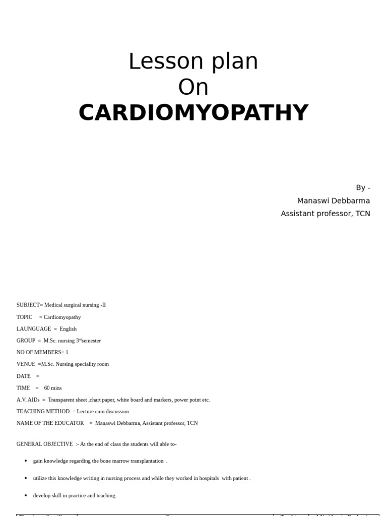 Lesson Plan On Cardiomyopathy | PDF | Heart | Heart Failure