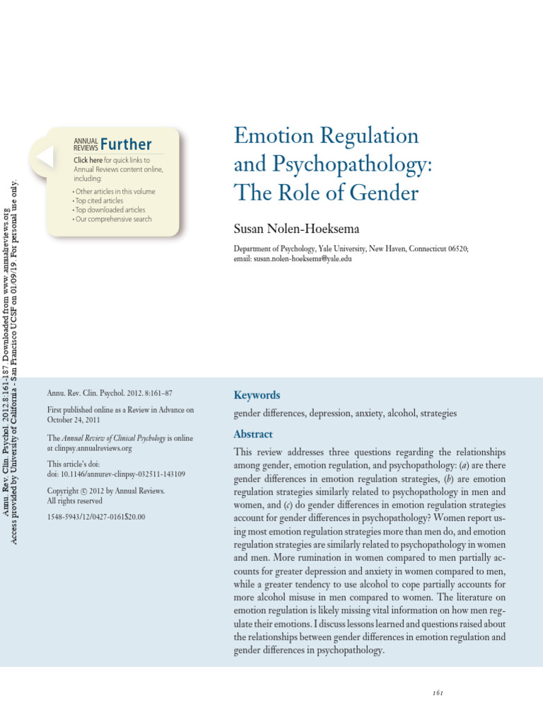Gender Differences in Emotion Regulation | PDF | Emotional Self ...