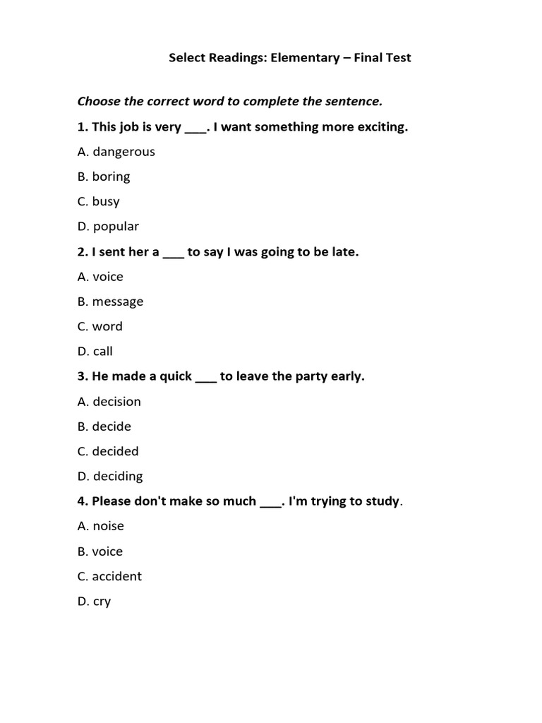 Elementary Reading Test Questions | PDF
