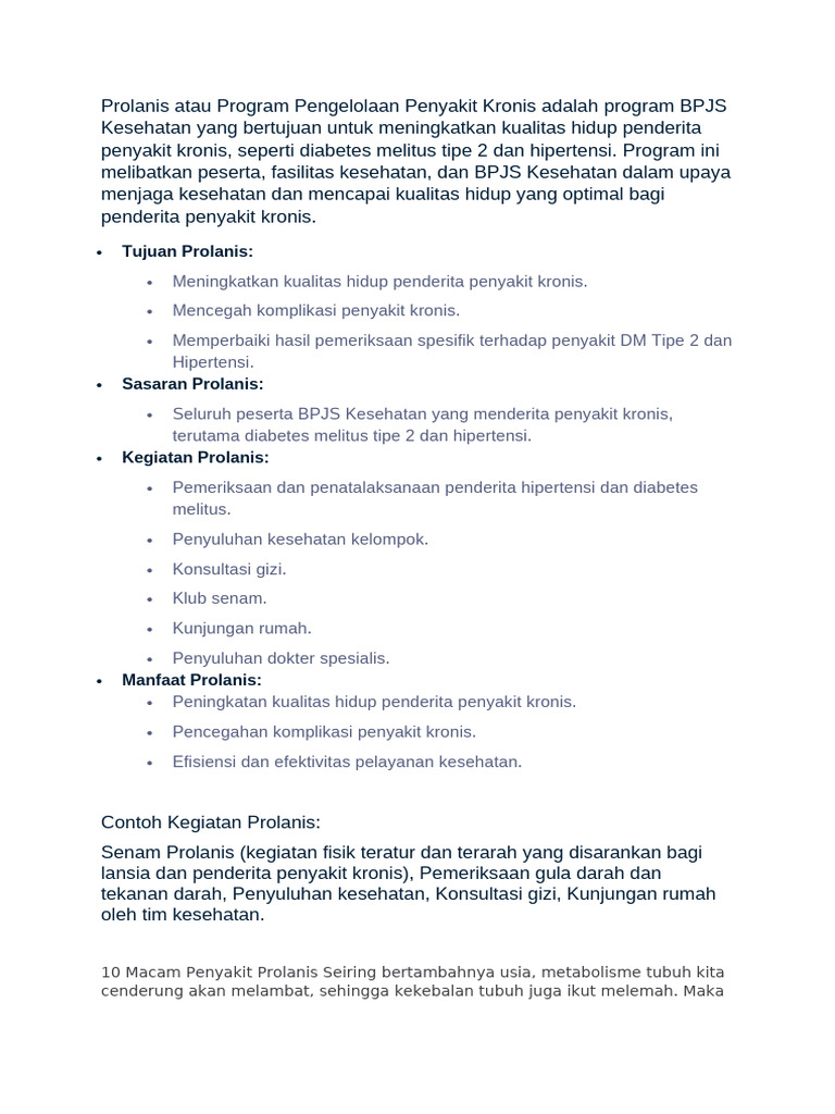 Prolanis Atau Program Pengelolaan Penyakit Kronis Adalah | PDF