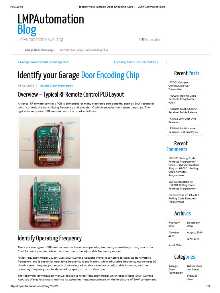 Identify Your Garage Door Encoding Chip LMPAutomation Blog | PDF ...