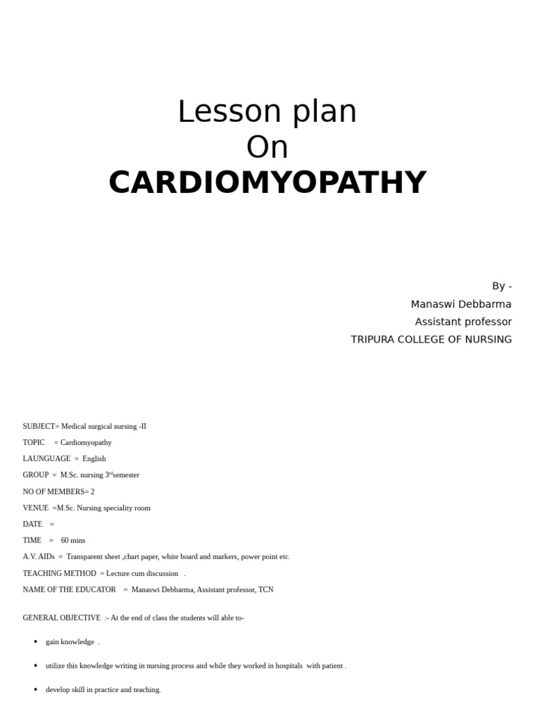 Cardiomyopathy Lesson Plan | PDF | Heart | Heart Failure