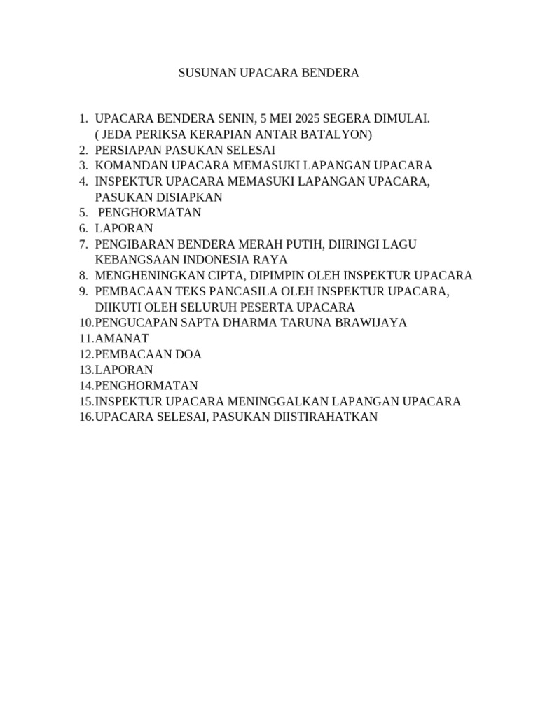 Susunan Upacara Bendera | PDF