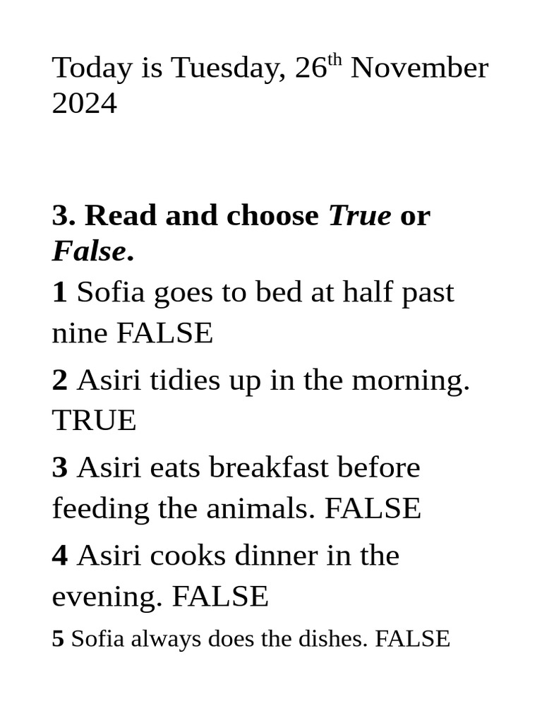 True or False Reading Exercise | PDF