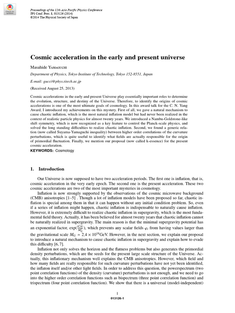 Cosmic Acceleration in The Early and Present Universe | PDF ...