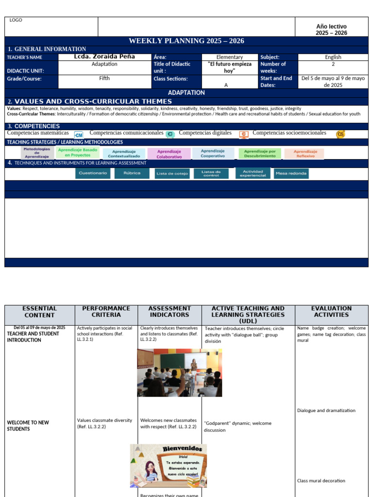 Planning Fifth - English | PDF | Learning | Vocabulary