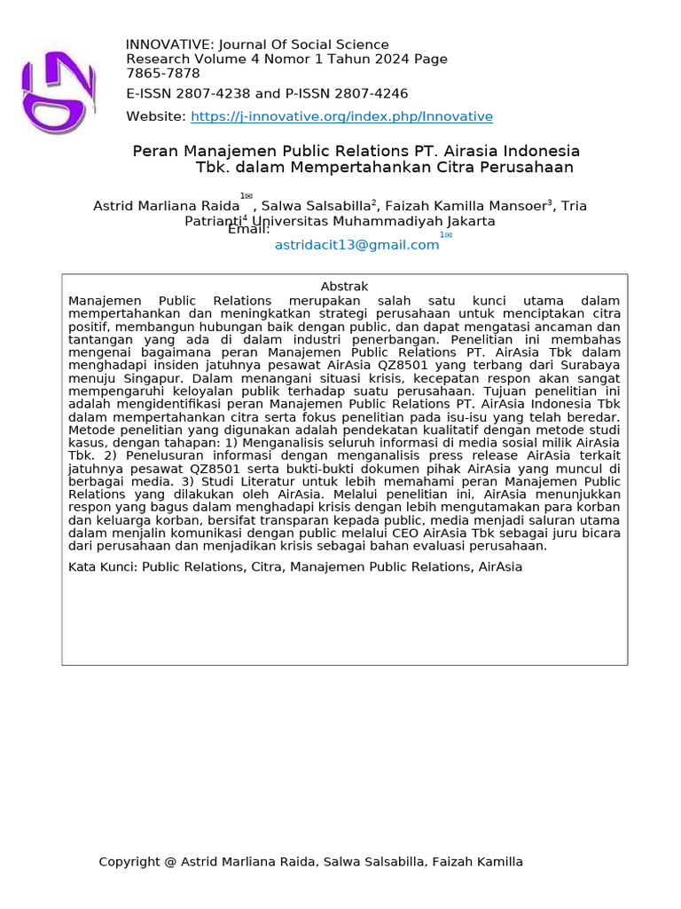 Peran Manajemen Public Relations PT. Airasia Indonesia Tbk. Dalam ...