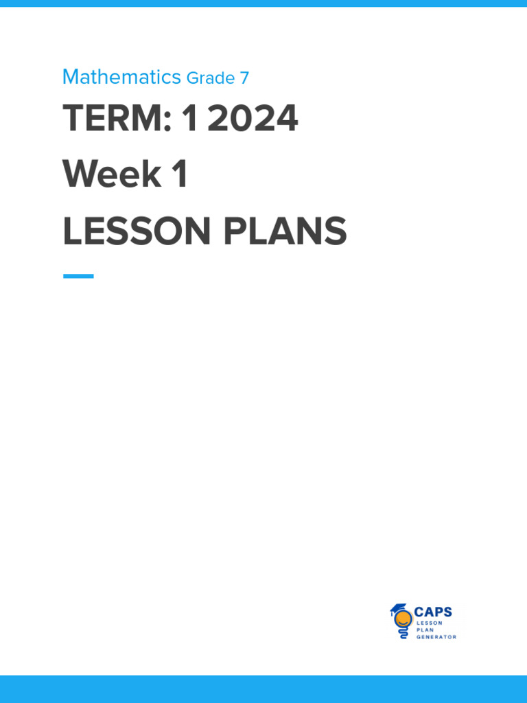 7 - Mathematics - TERM - 1 - Week 1 - Lesson Plans | PDF | Learning ...