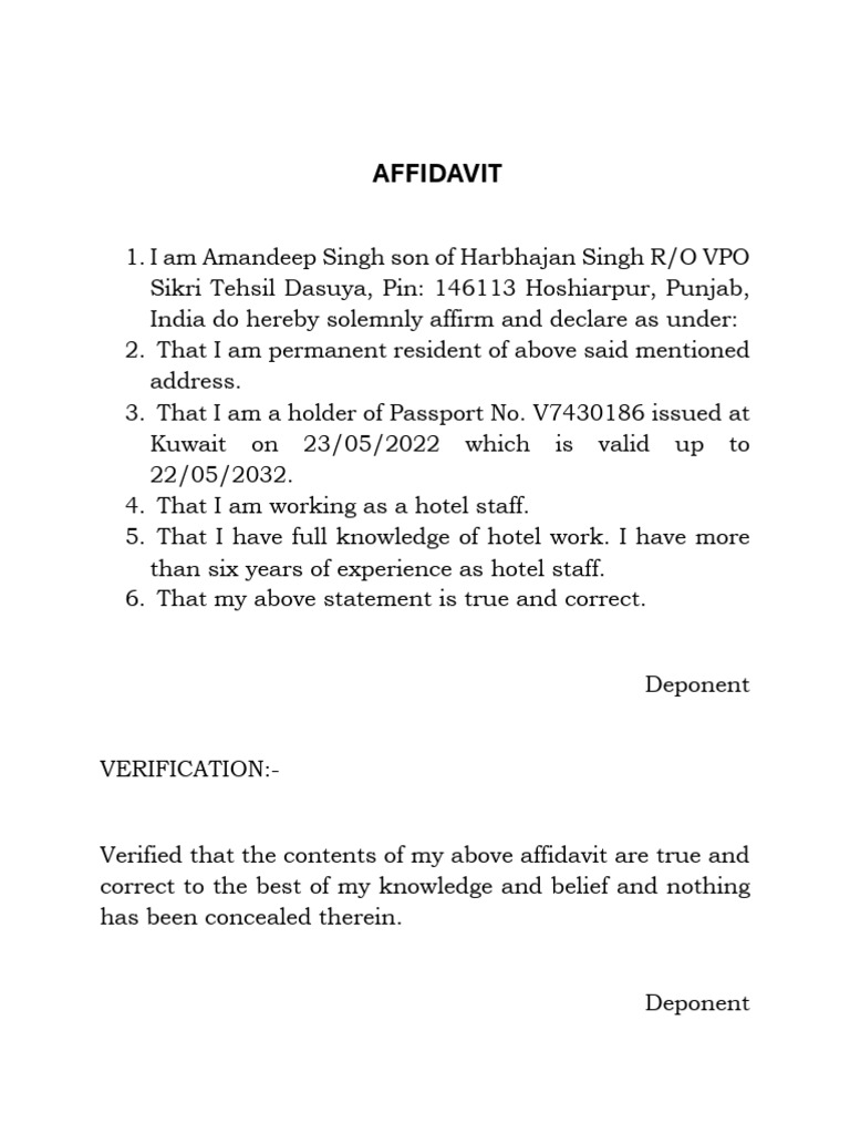 Affidavit Amandeep | PDF