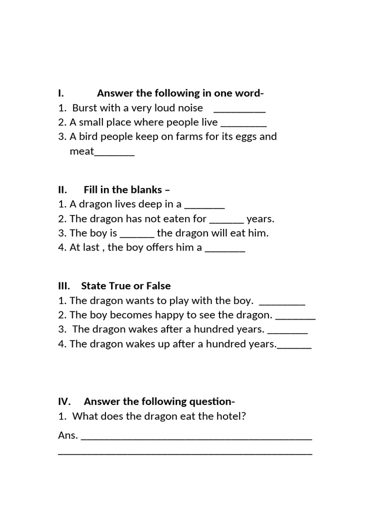 Good Dragon Class 1 Worksheet | PDF
