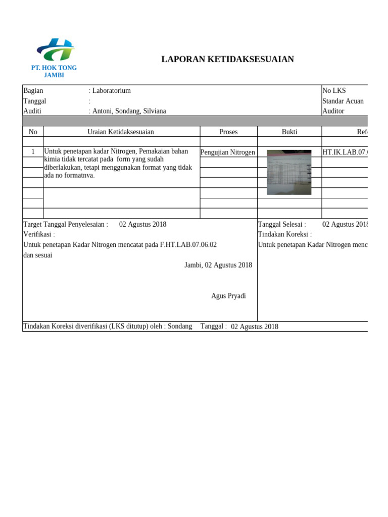 Laporan Ketidaksesuaian | PDF