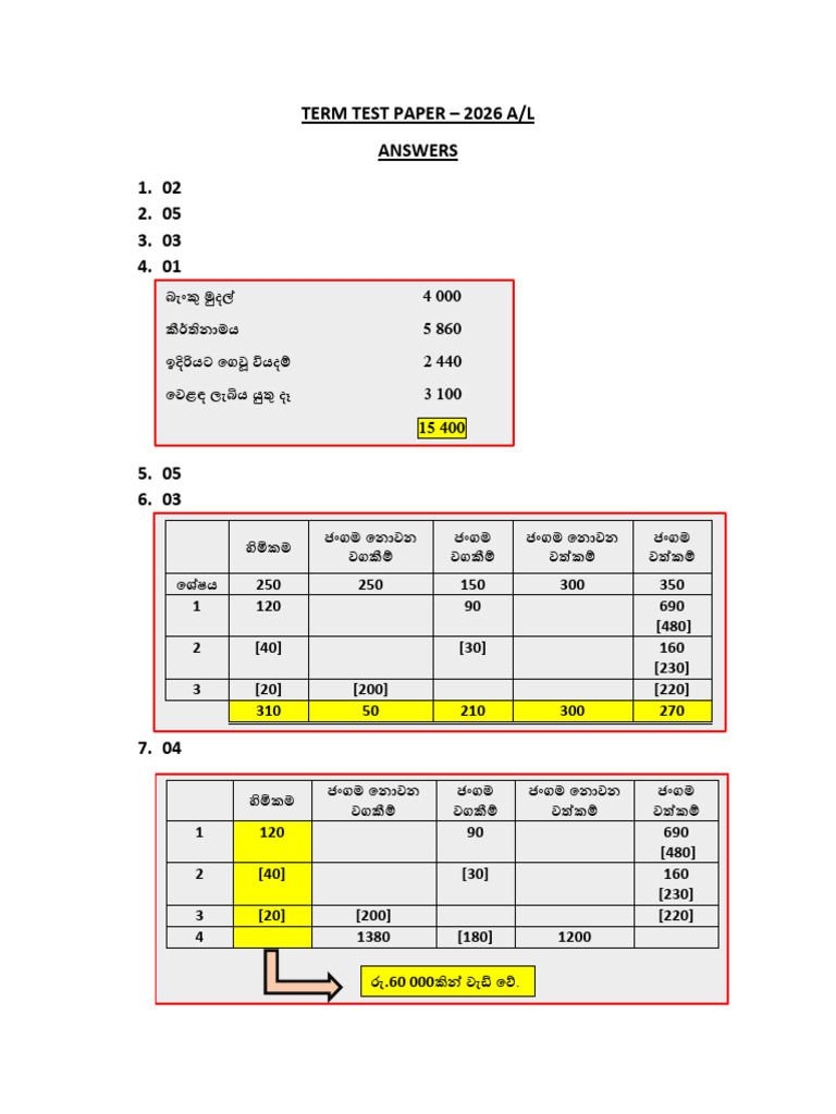 Term Test Paper - Part I - Answers | PDF