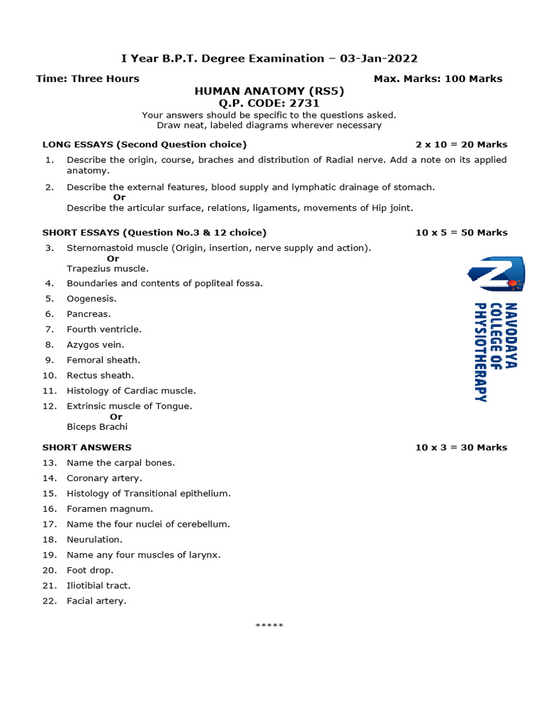 RGUGHS BPT 1st Year Exam Papers | PDF | Metabolism | Biochemistry