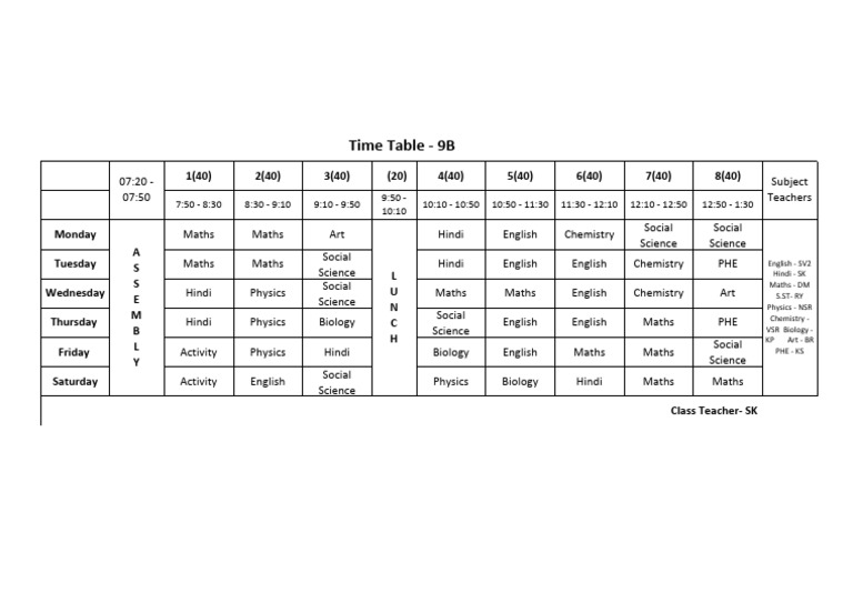 Time Table Class 9B Compressed High | PDF