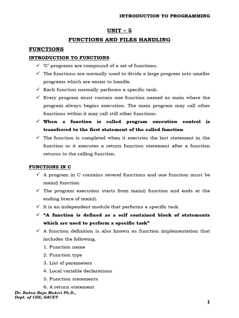 Unit 5 Functions Fileshandling Pdf Parameter Computer Programming