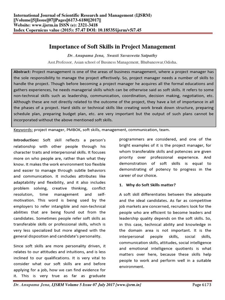 Importance of Soft Skills in Project Management | PDF | Project ...