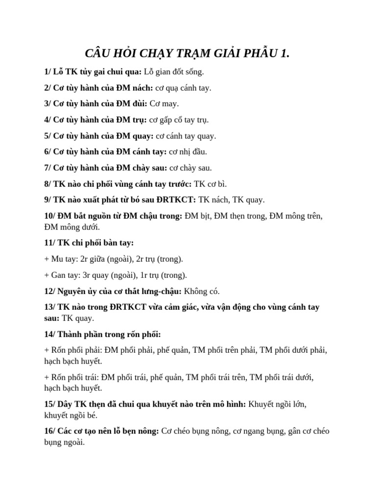 Câu Hỏi Chạy Trạm Gp1 | PDF