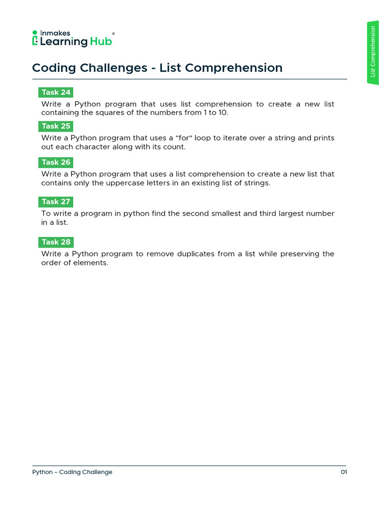 Coding Challenges - List Comprehension: Task 24 | PDF