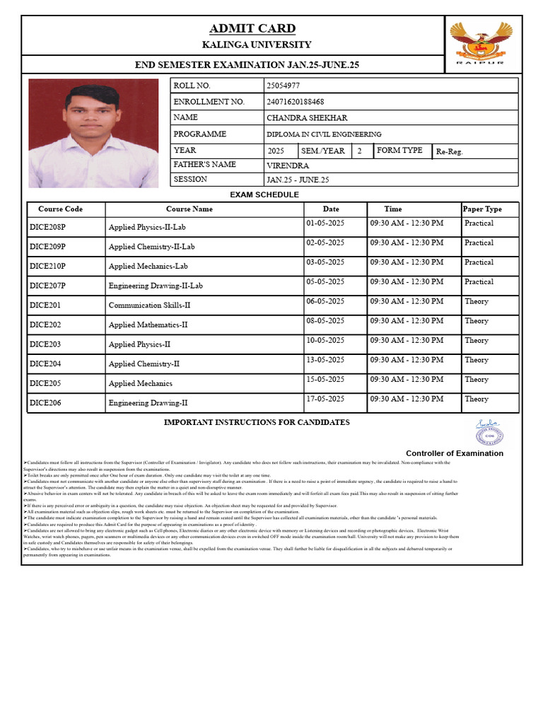 AdmitCard 24071620188468 2 2025 | PDF