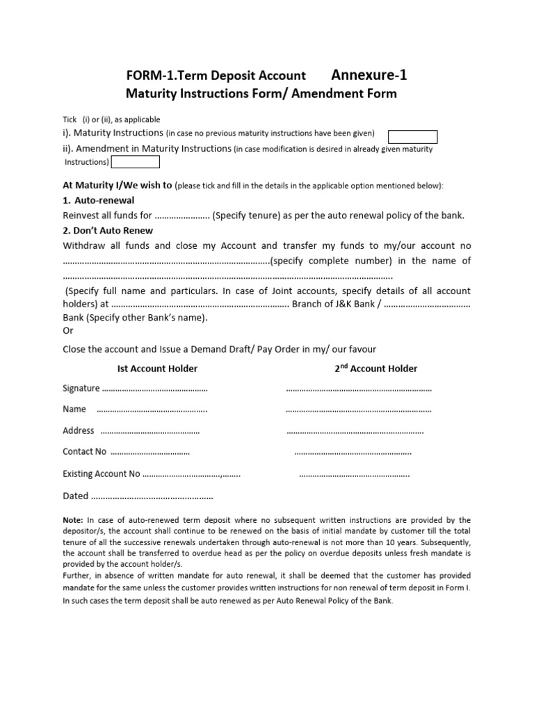 (AOF) Maturity Instructions Form-21102020 | PDF