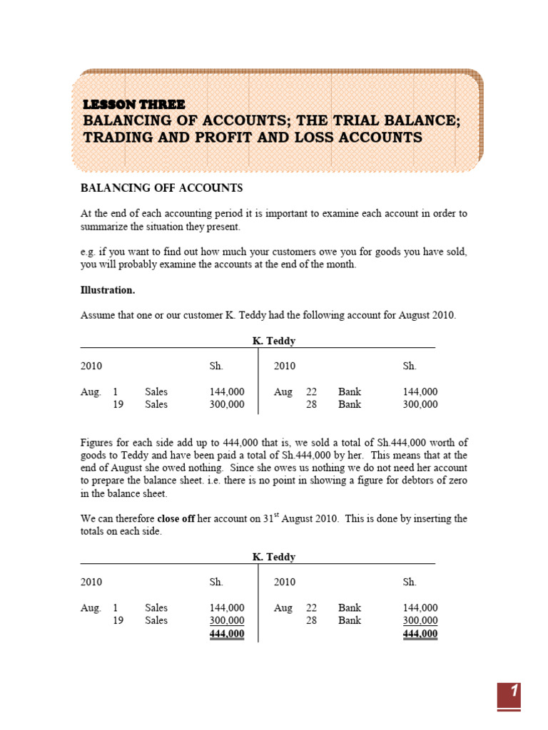 Lesson Three-balancing Off Accounts | PDF | Debits And Credits ...