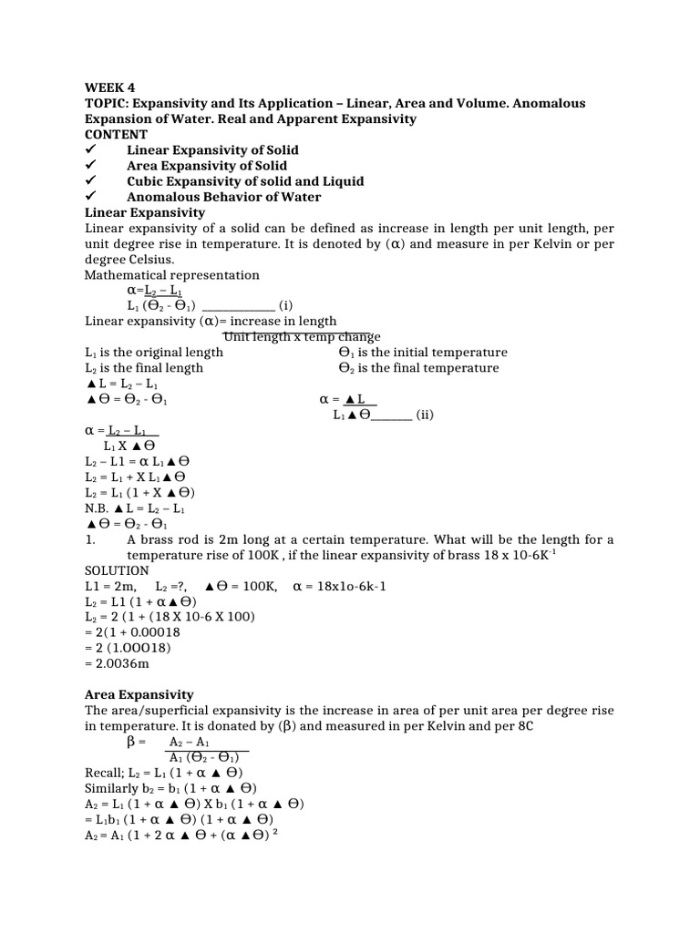 Expansivity: Linear, Area, and Water Behavior | PDF | Temperature | Water
