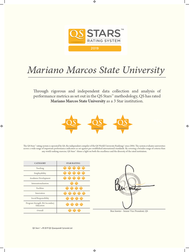 MMSU QS Stars Certificate 2019 | PDF