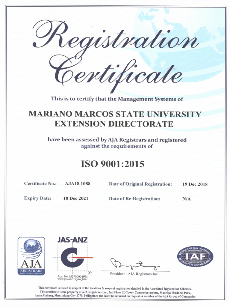 MMSU - Extension Registration of Certificate | PDF