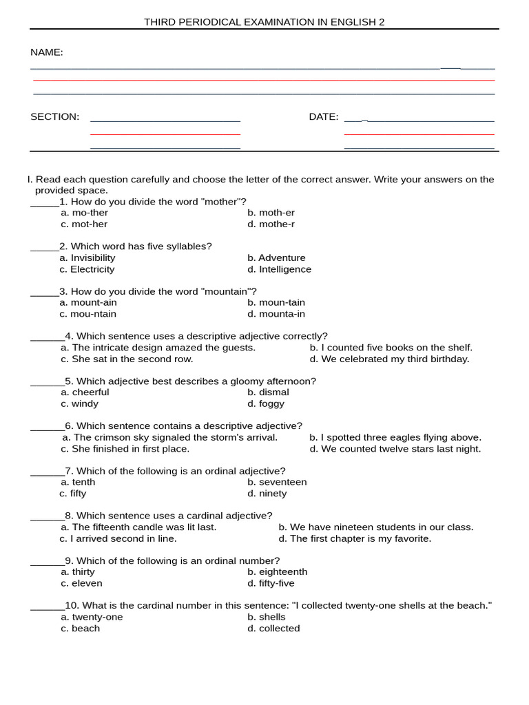 Third Periodical Examination in English 2 | PDF | Linguistics