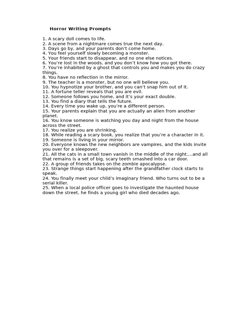 Spooky Horror Writing Prompts List | PDF