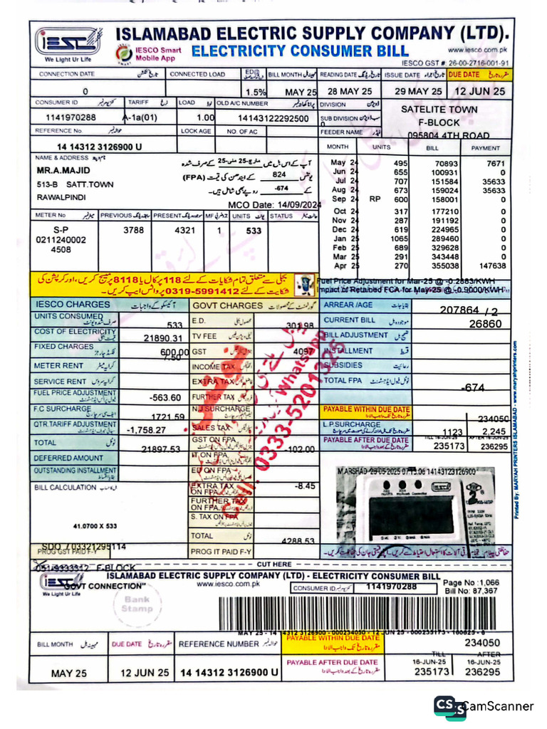 IESCO Bill Month May 2025, Rawalpindi | PDF