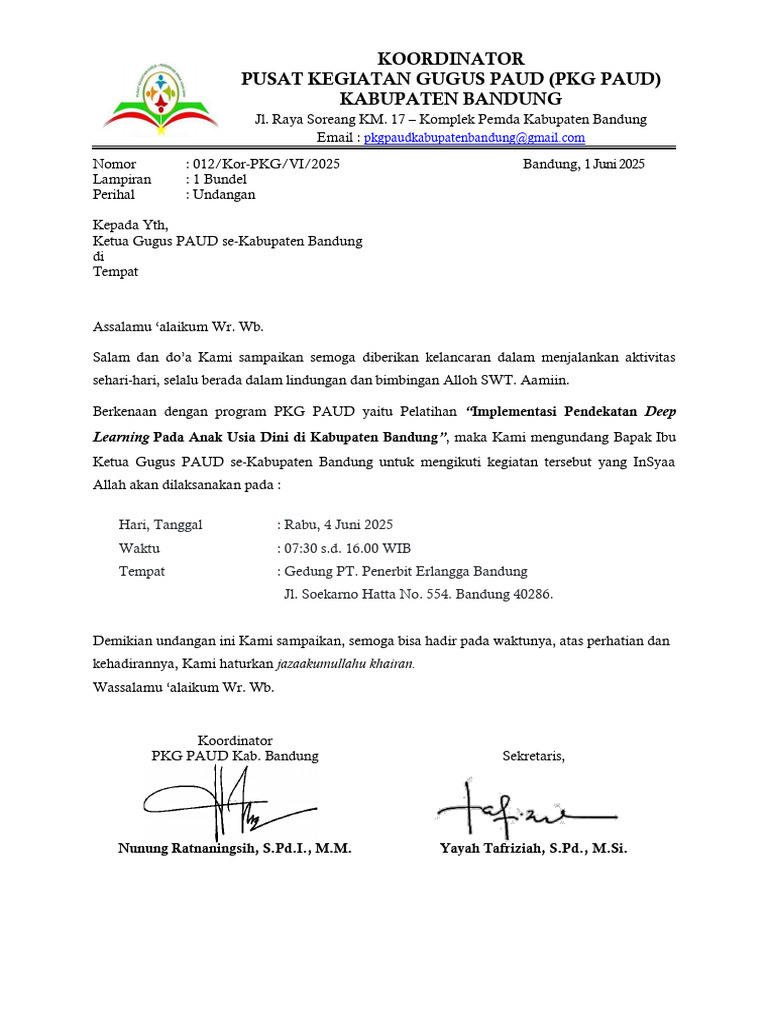 Surat Undangan Ketua Gugus PAUD 04062025 | PDF