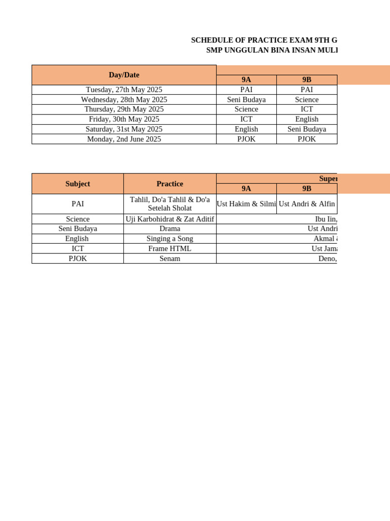 Schedule of Practice Exam Fix | PDF