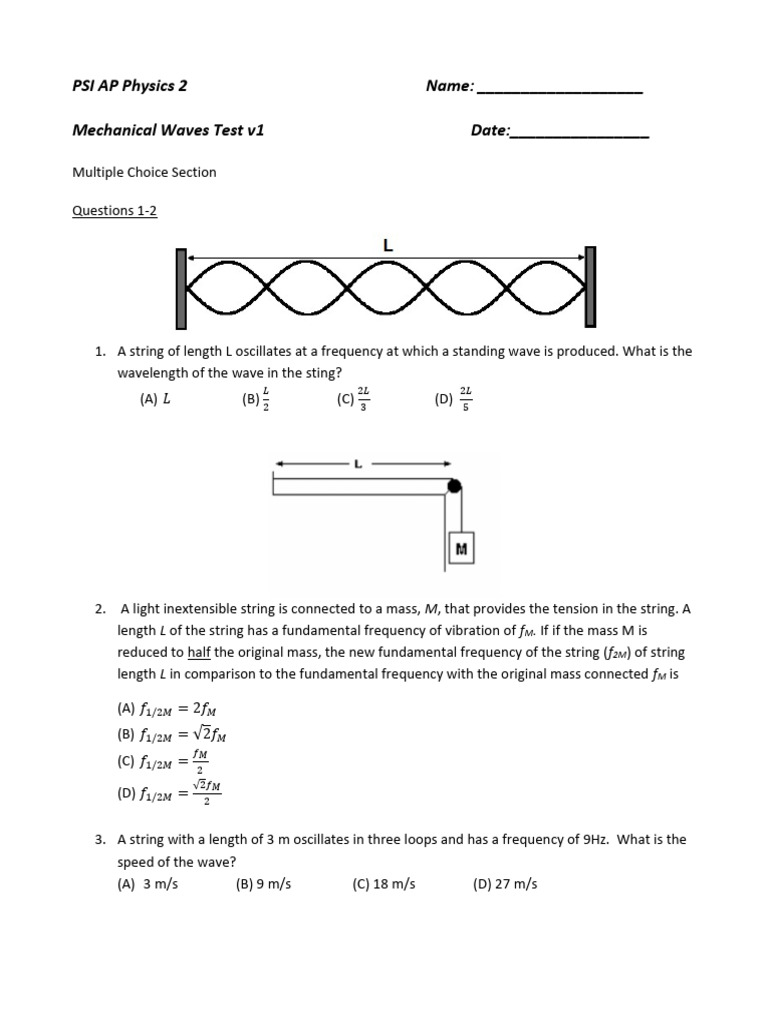 Test v1 Mechanical Waves | PDF | Frequency | Waves