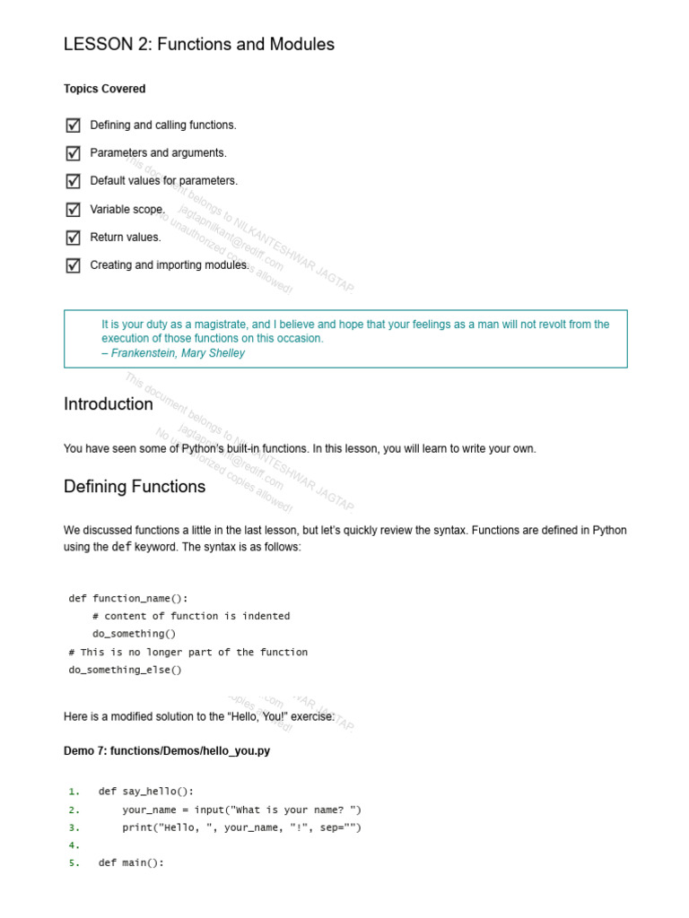 55284A - Introduction To Python - Chapter2 | PDF | Parameter (Computer Programming) | Function ...