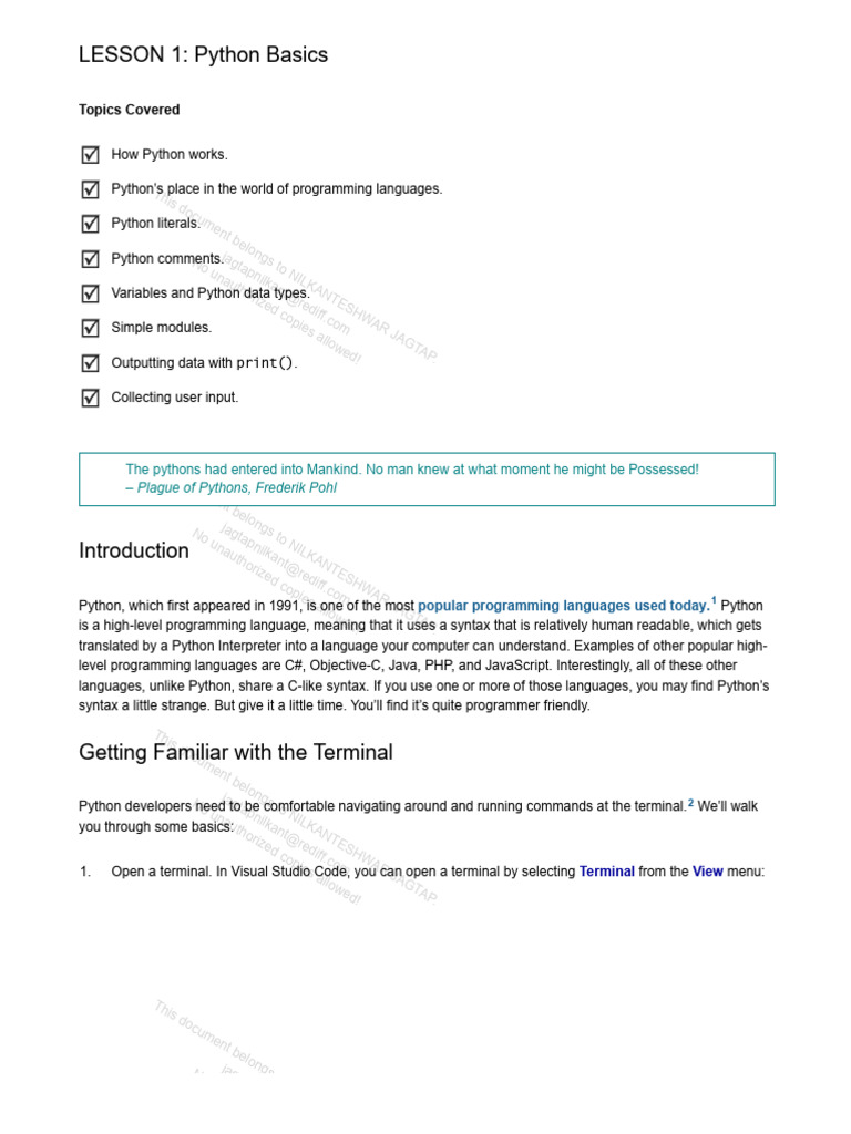 55284A - Introduction To Python - Chapter1 | PDF | Boolean Data Type | Programming Language
