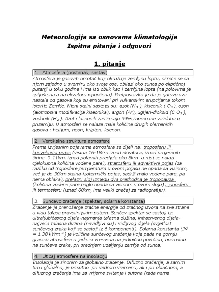 Meteorologija Sa Osnovama Klimatologije | PDF