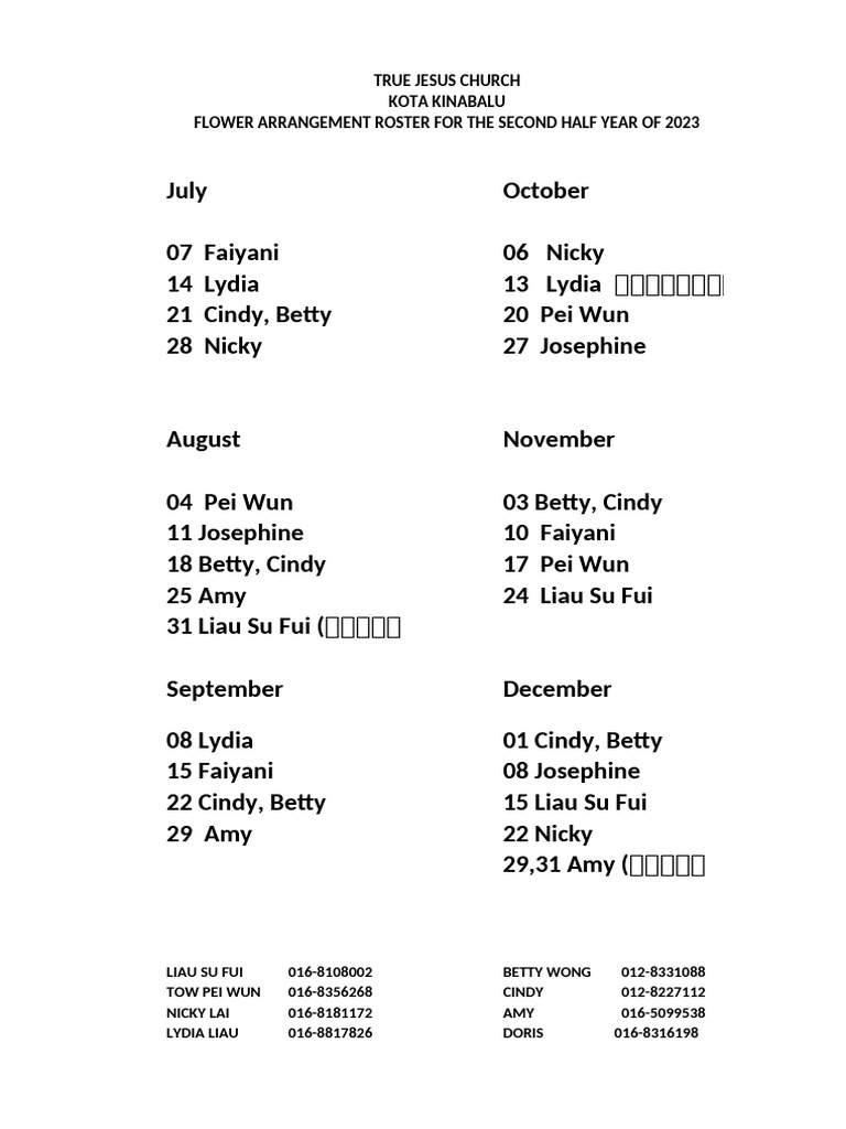 Flower Arrangement Schedule 2023-03 | PDF