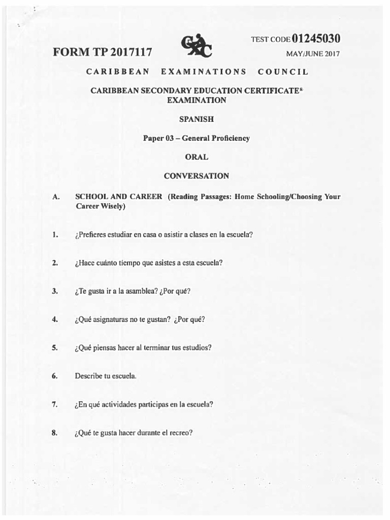 Csec Spanish p3 2017 MJ | PDF
