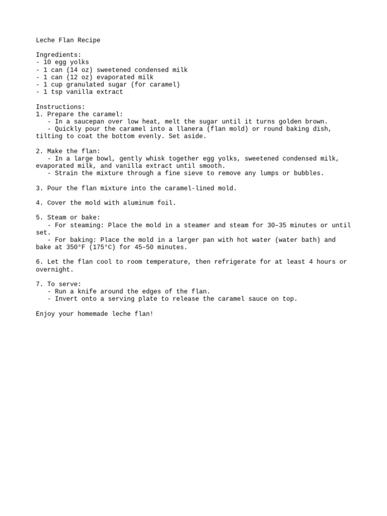 Leche Flan Recipe | PDF