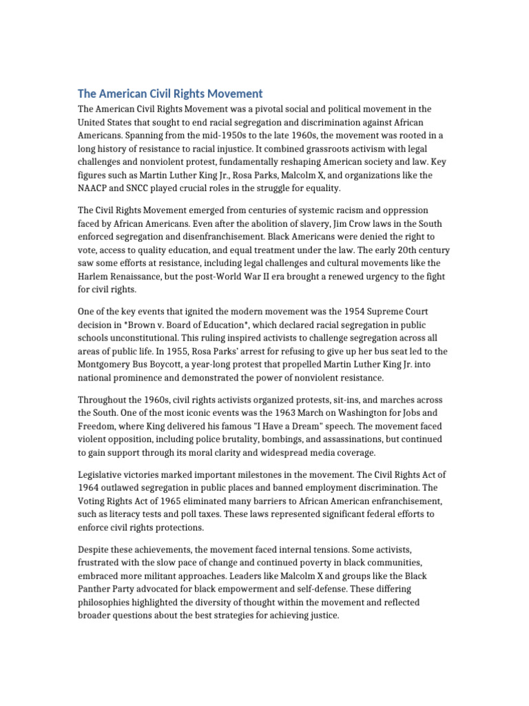 American Civil Rights Movement Overview | PDF | Politics Of The United ...