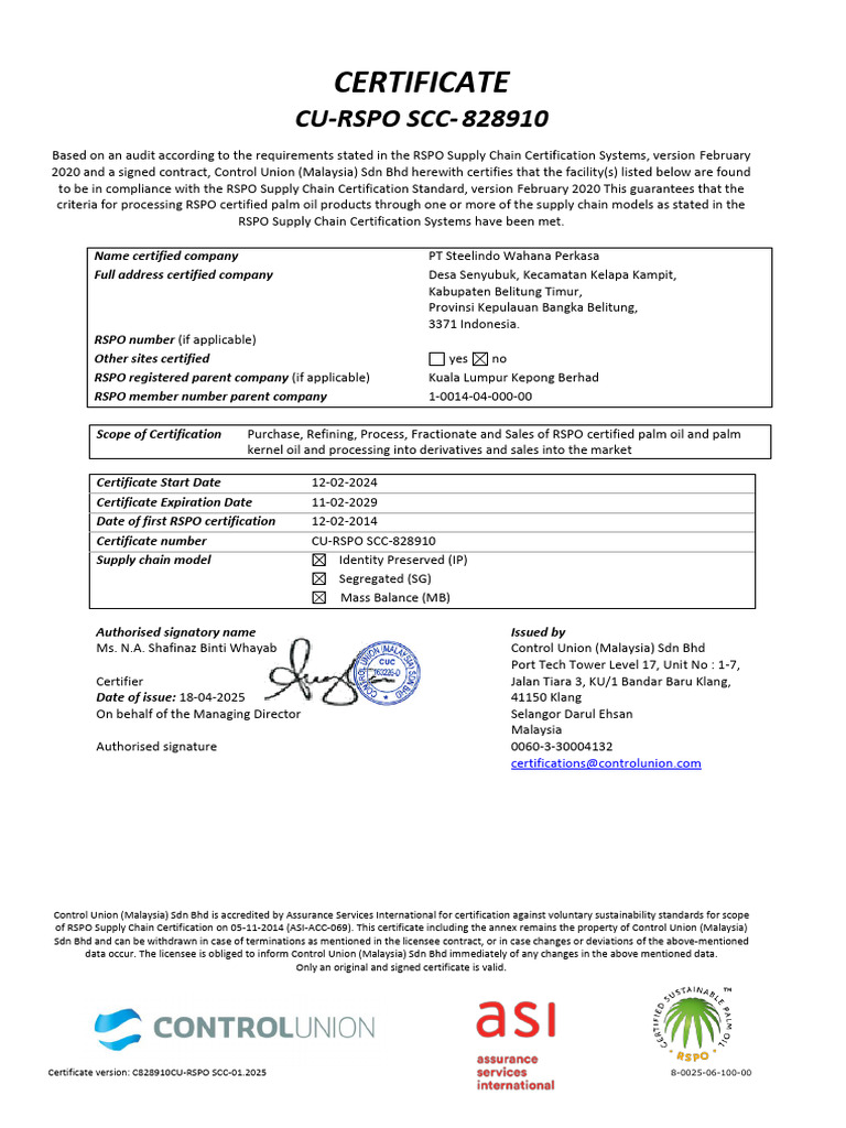 C828910cu-Rspo SCC-01-2025 | PDF | Palm Oil