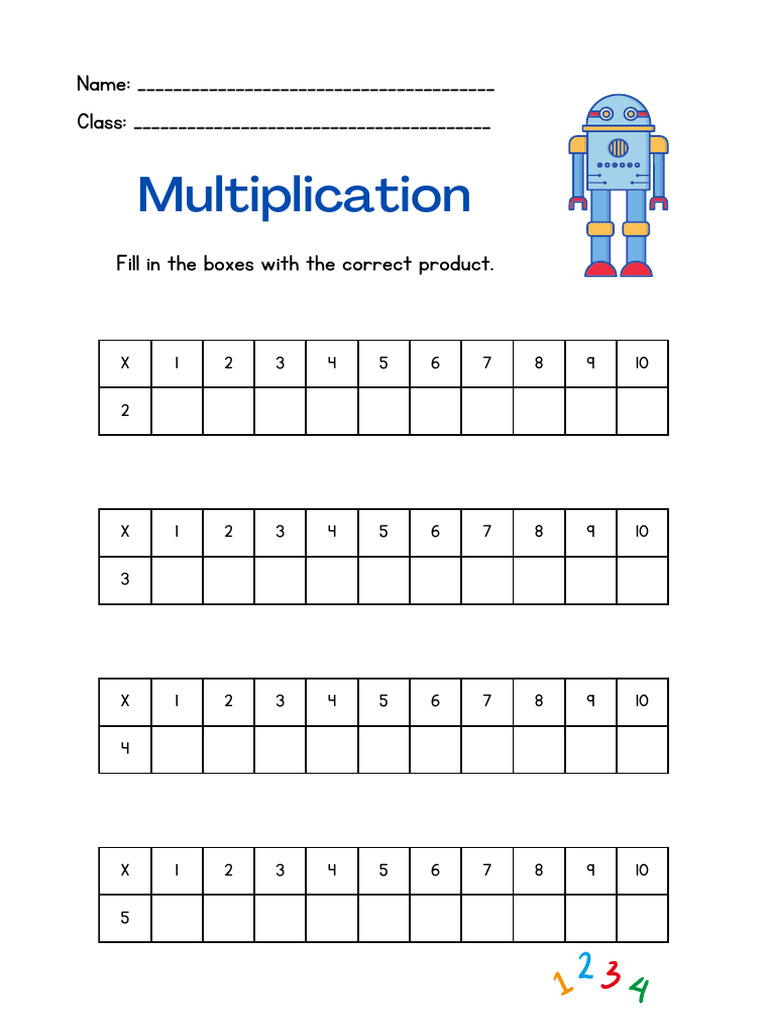 Blue Multiplication Table Worksheet | PDF
