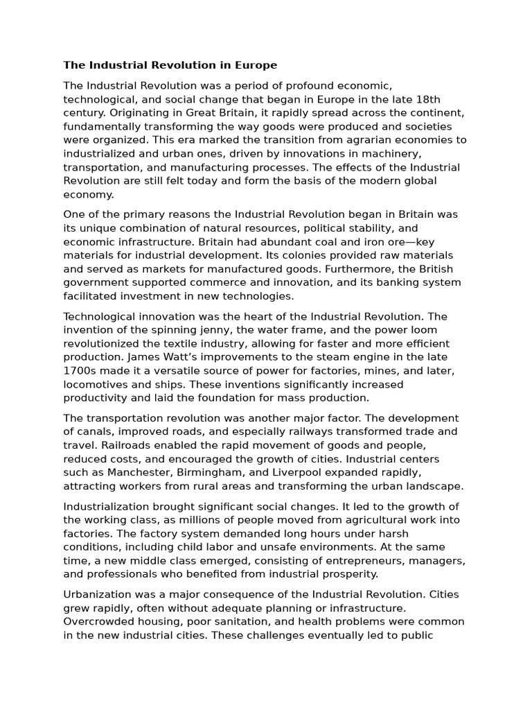 The Industrial Revolution in Europe | PDF | Industrial Revolution ...